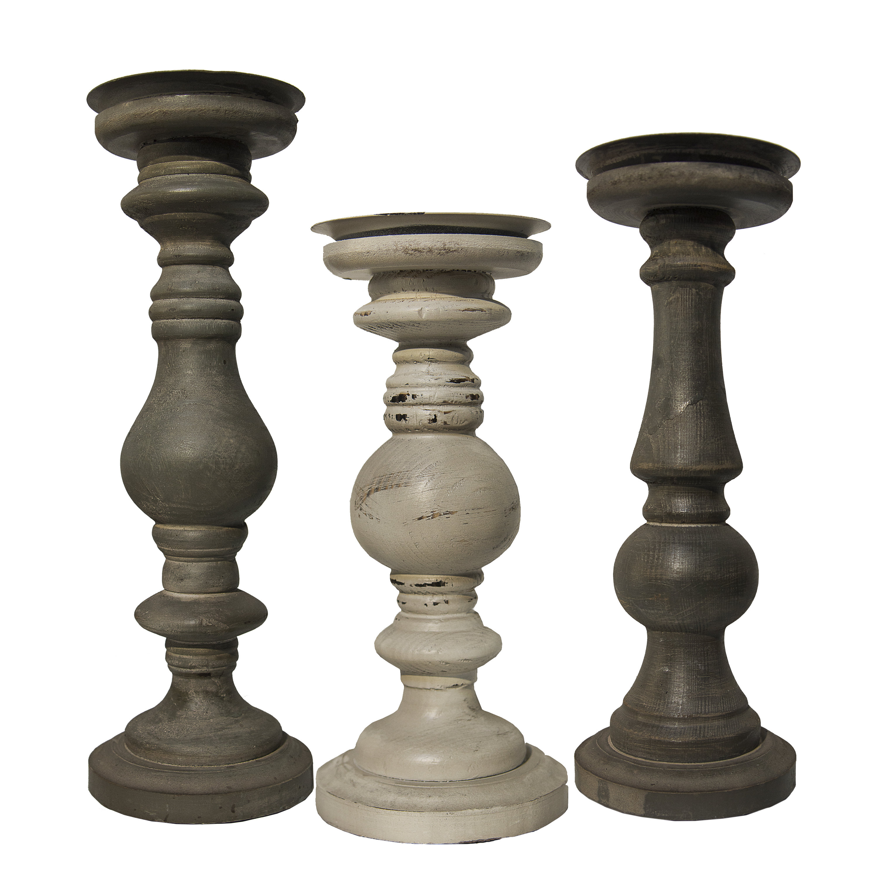Gracie Oaks 3 Piece Vintage Tall Wood Candlestick Set & Reviews | Wayfair