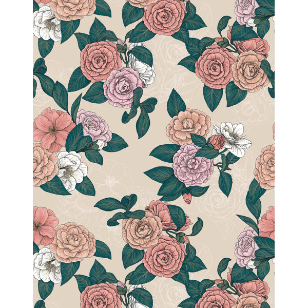 Rosalind Wheeler 7m x 75cm Matte Illustrated Floral Wallpaper Roll ...