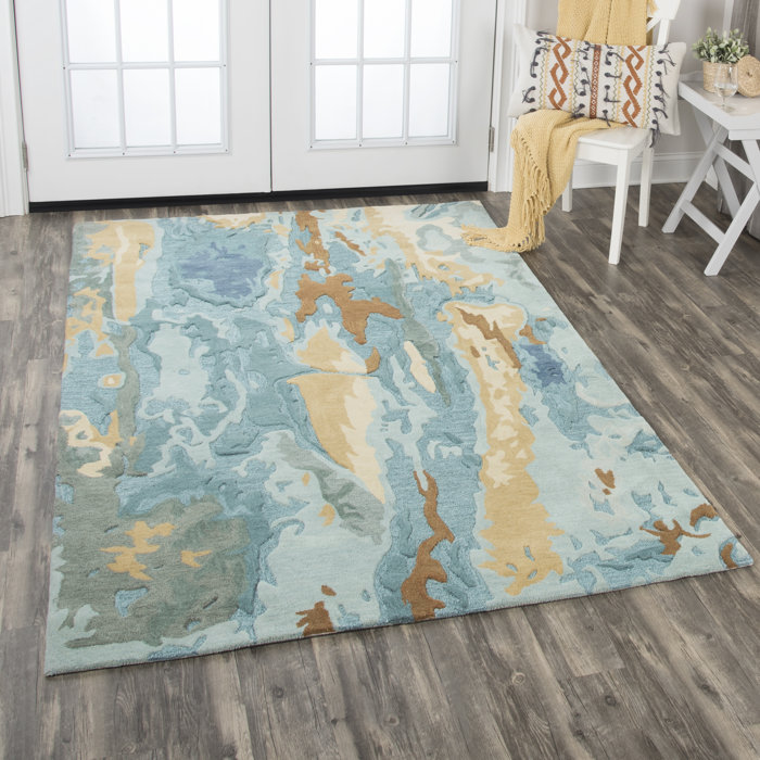 Ivy Bronx Hames Hand-Tufted Wool Aqua Area Rug & Reviews | Wayfair
