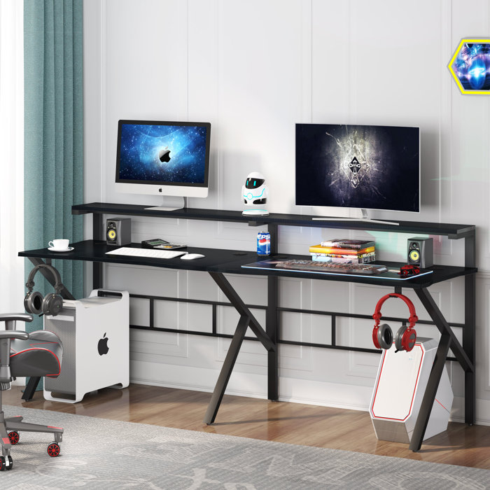 Inbox Zero Aticus Two Person Gaming Desk with Hutch | Wayfair
