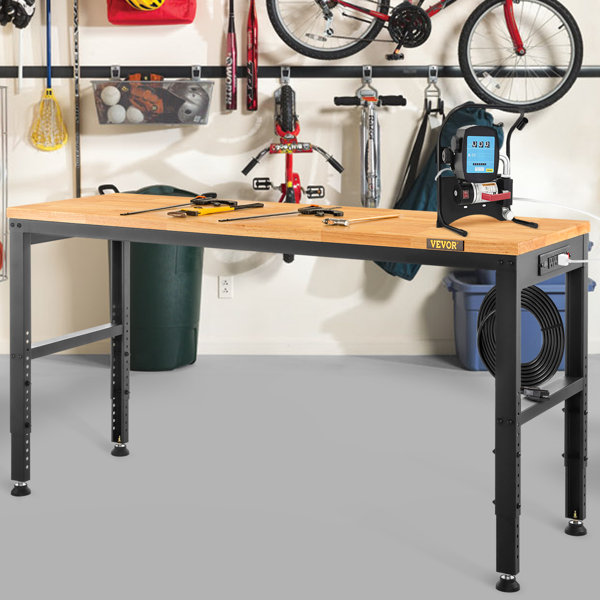 VEVOR 61" W Adjustable Height Wood Top Workbench | Wayfair
