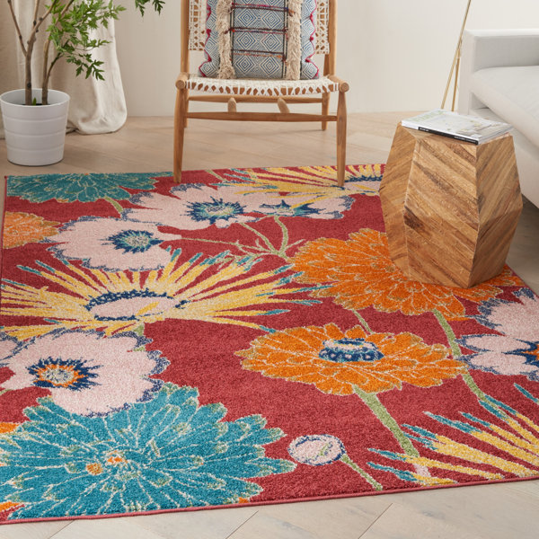 Winston Porter Madaket Power Loom Performance Red/Yellow/Orange Rug ...