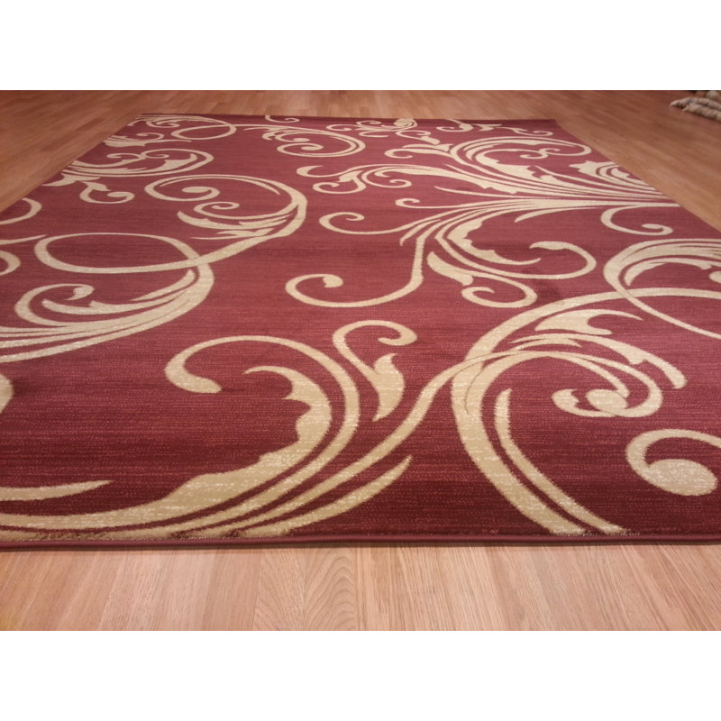 Charlton Home® Floral Burgundy/Gold Area Rug & Reviews | Wayfair