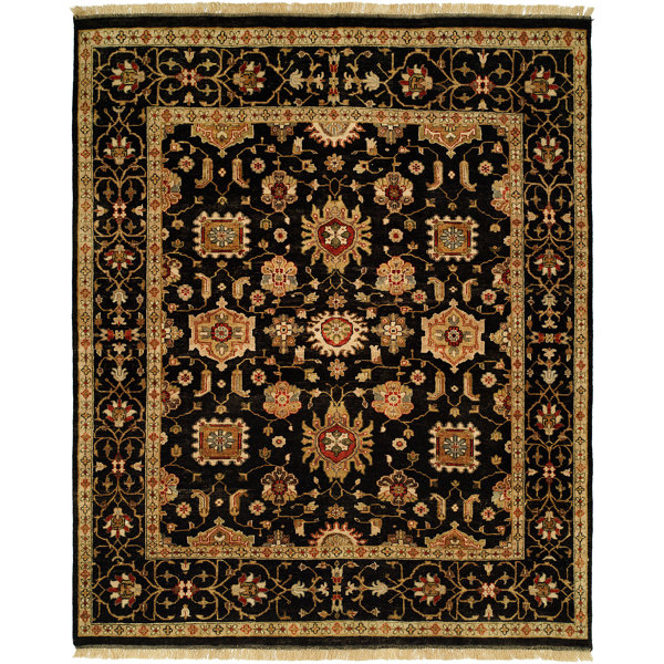 Wildon Home® Handmade Hand-Knotted Wool Black/Orange Rug | Wayfair
