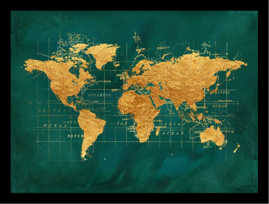 Buy Art For Less World Map Gold Foil Poster - Picture Frame Graphic Art ...