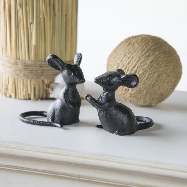 Gracie Oaks 2 Piece Felice Metal Mice Figurine Set & Reviews | Wayfair