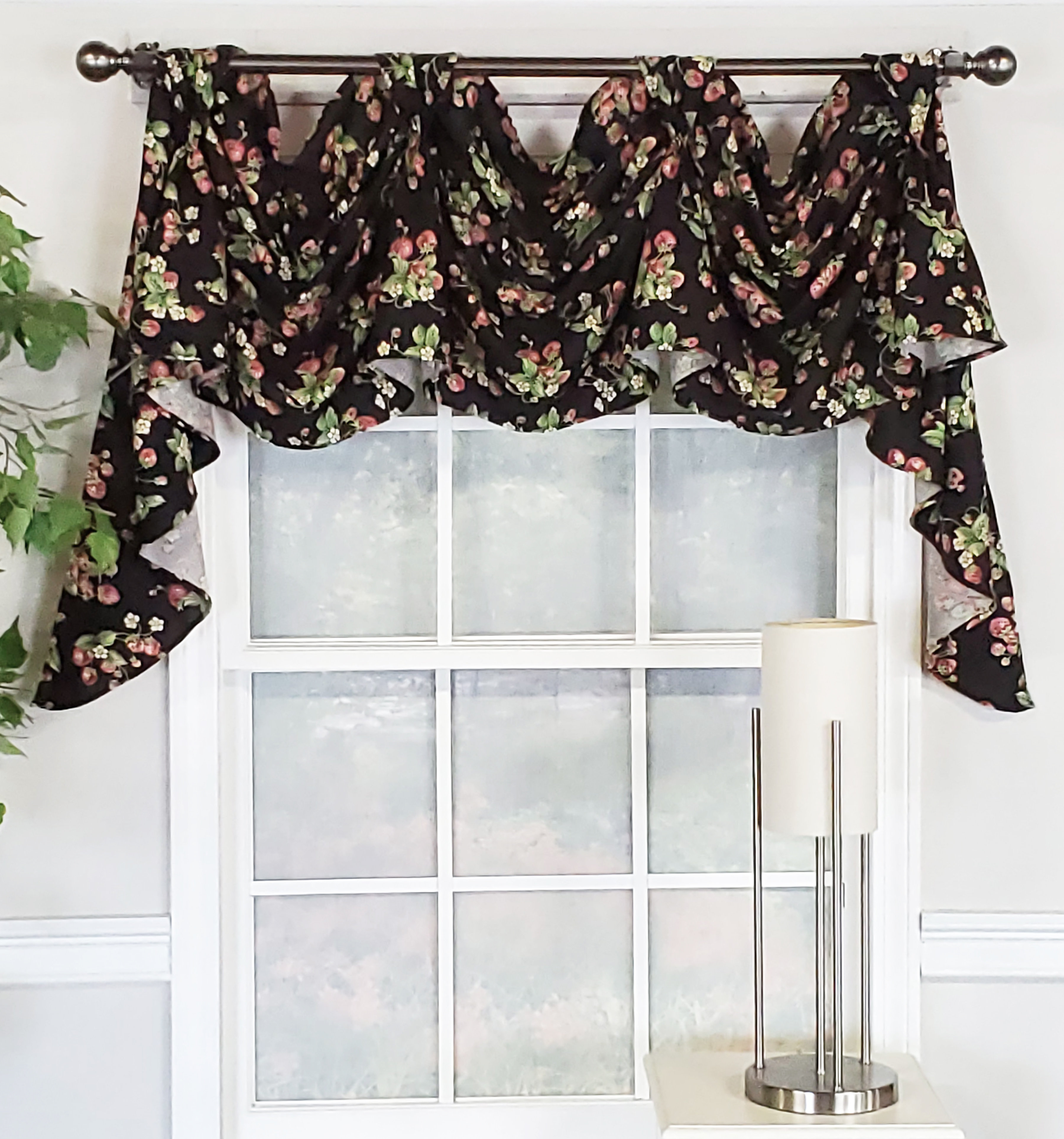 RLF Home Floral Cotton Swag 50'' Window Valance in Black | Wayfair