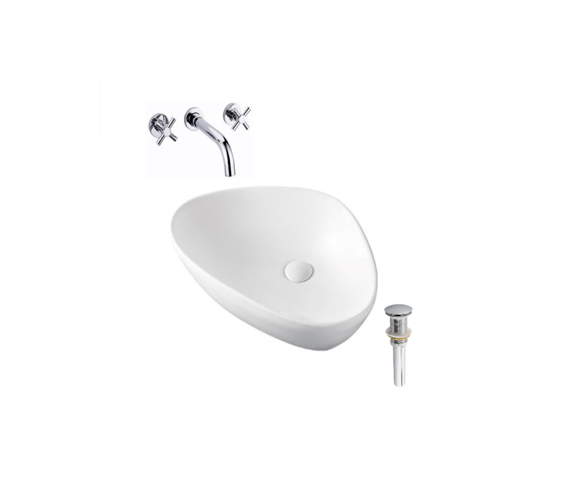 DROP Bath and Kitchen White Ceramic Triangular Vessel Bathroom Sink ...