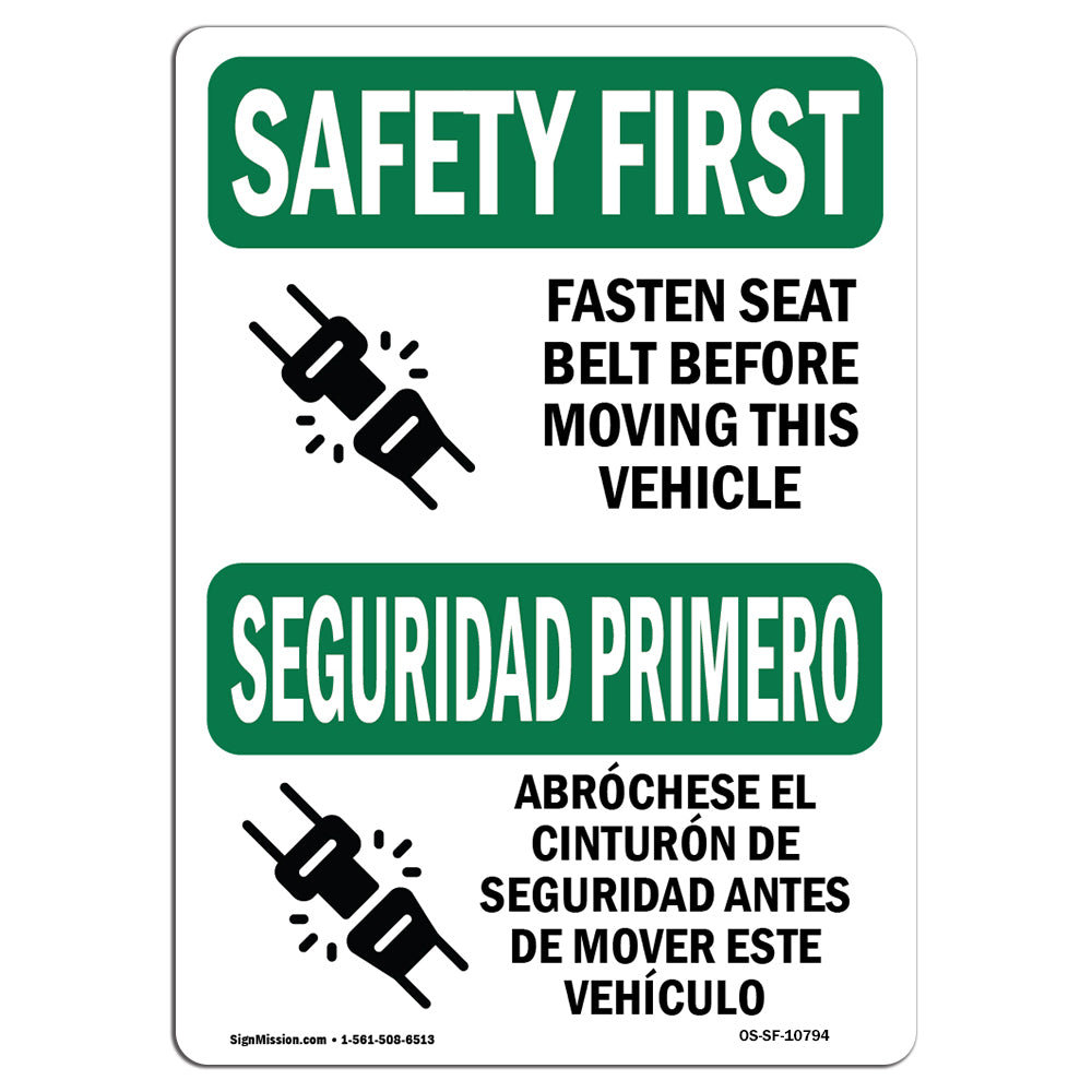 SignMission Fasten Belt Moving Vehicle Bilingual Sign | Wayfair