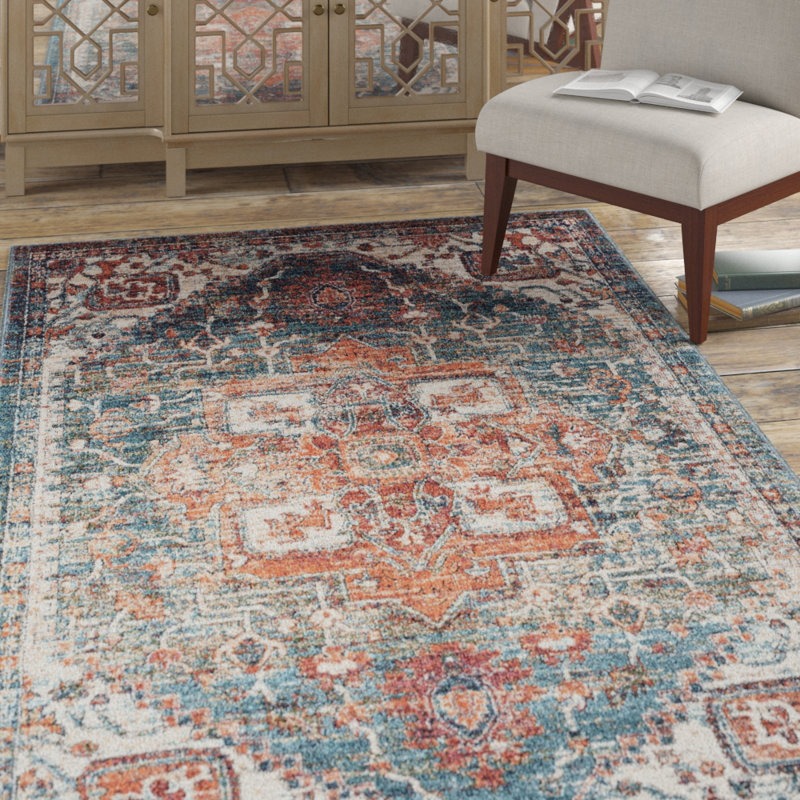 Bungalow Rose Basso Oriental Teal/Rust Area Rug & Reviews | Wayfair