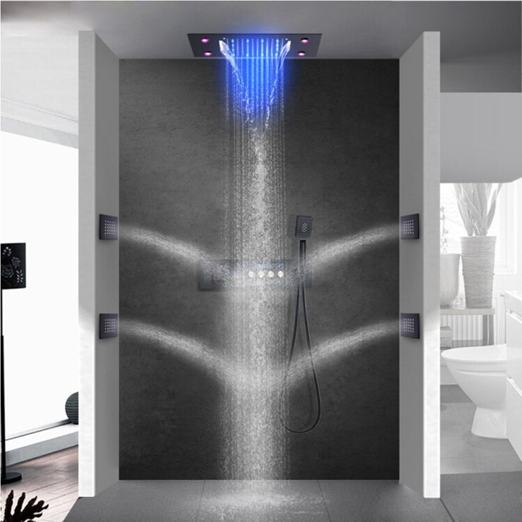 FontanaShowers Rome Rainfall Waterfall Remote Controlled LED Recessed ...