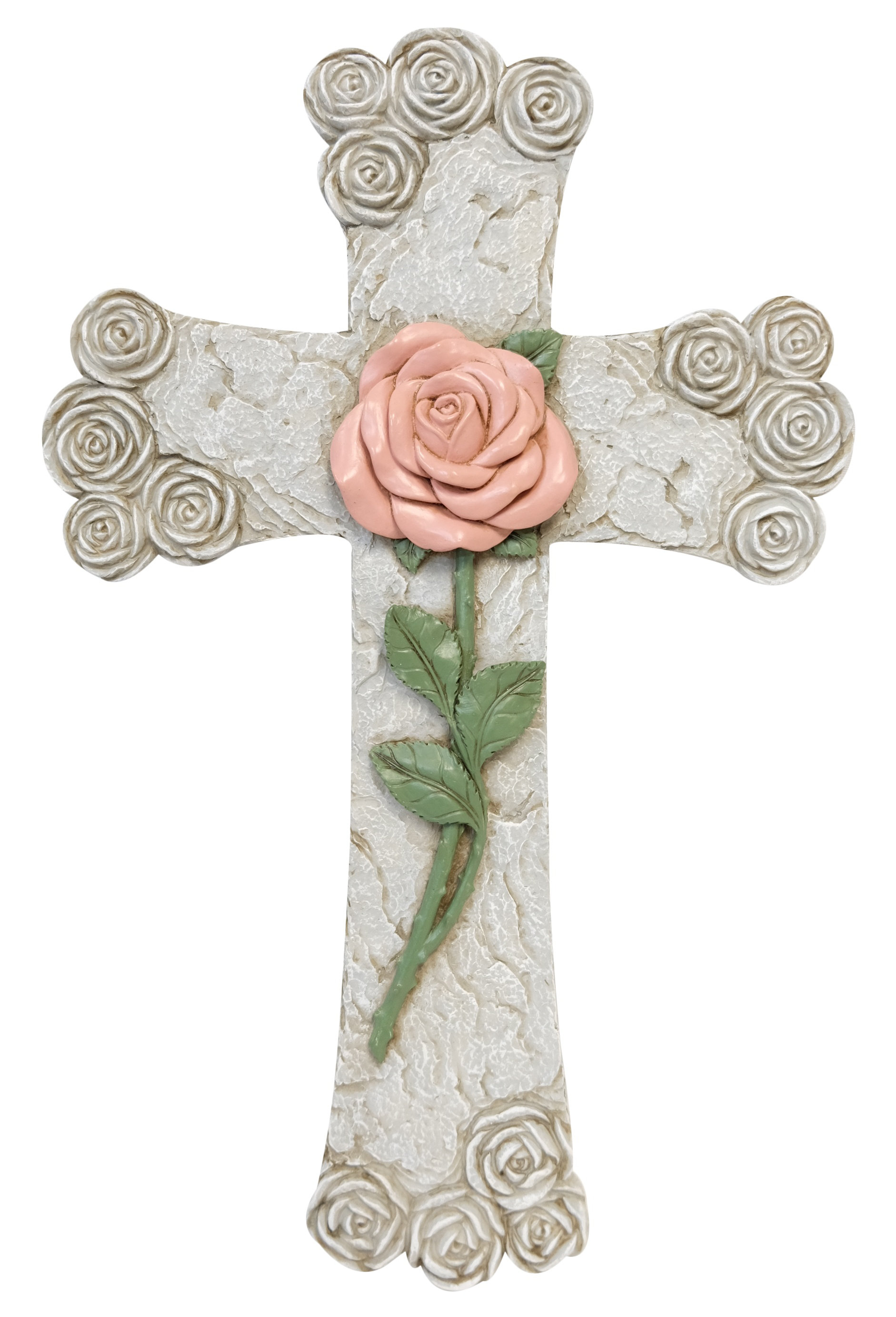 Everly Quinn Pink Floral Rose Hanging Wall Cross | Wayfair