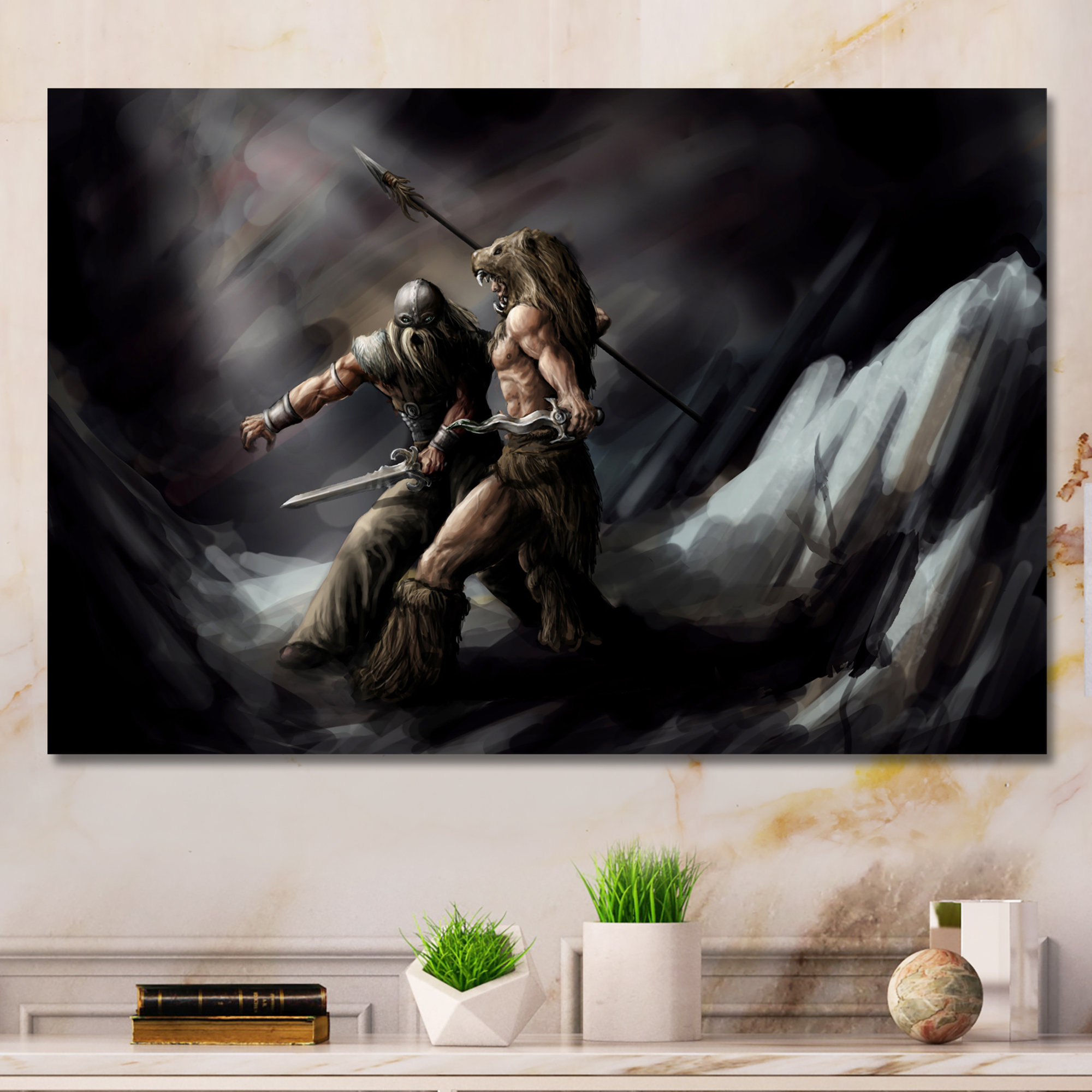 DesignArt Video Game Greek Mythology Fight - Print on Canvas | Wayfair