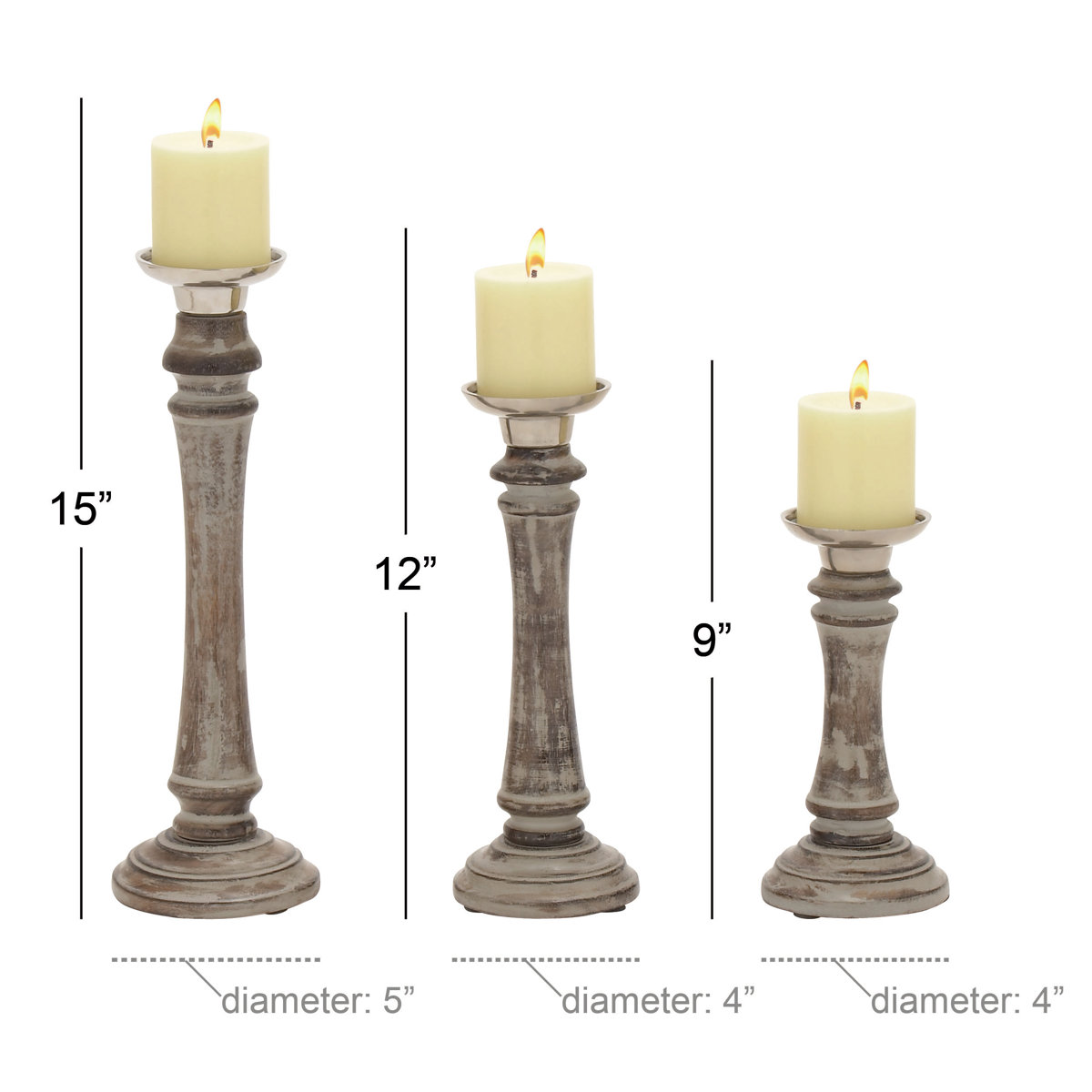 Sand & Stable 3 Piece Wood/Metal Candlestick Set & Reviews | Wayfair