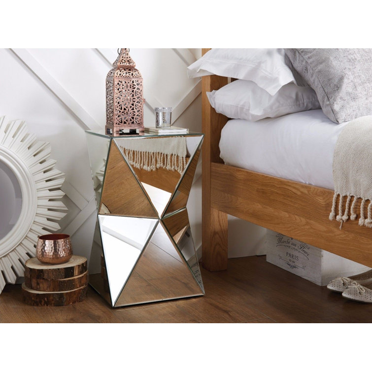 Etta Avenue Emerson Mirrored Bedside Side Table Geometric Design ...