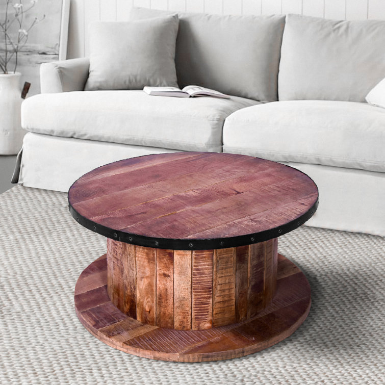 Loon Peak® 36 Inch Mango Wood Farmhouse Coffee Table With Rustic Plank ...