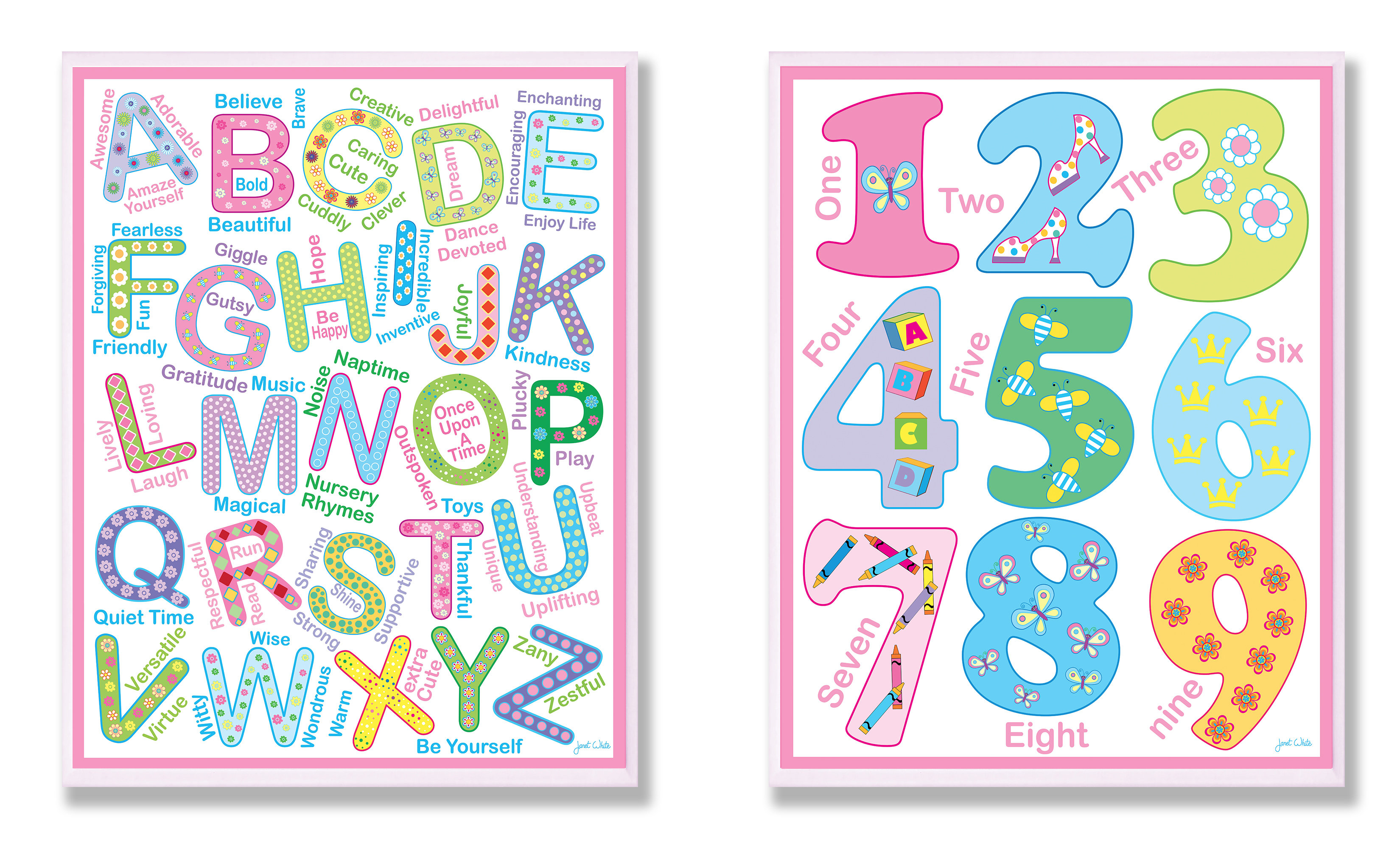 Viv + Rae Emery Pink Letters and Numbers 2 Piece Wall Plaque Set | Wayfair