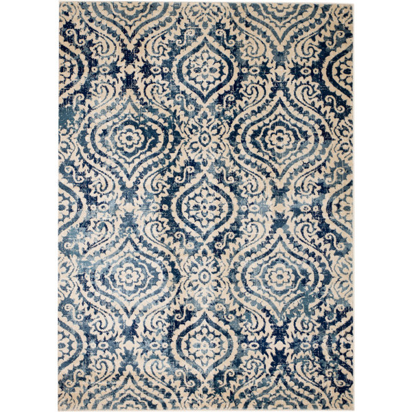 Bungalow Rose Amy Area Rug in Cream/Blue/Light Blue & Reviews | Wayfair
