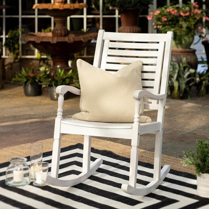 Brambly Cottage Wooden White Wash Rocking Chair Indoor/Outdoor ...