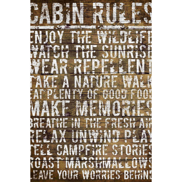 Trinx Cabin Rules Woody - Wrapped Canvas Textual Art | Wayfair
