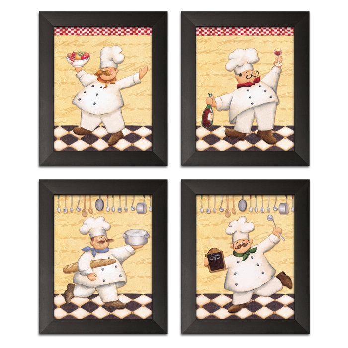 Fleur De Lis Living 'Happy French Chef Kitchen' 4 Piece Framed Graphic ...