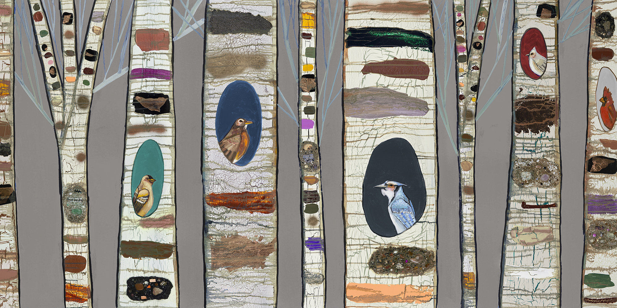 Millwood Pines Birch Tree With Wild Birds Fall Framed On Canvas by Eli ...