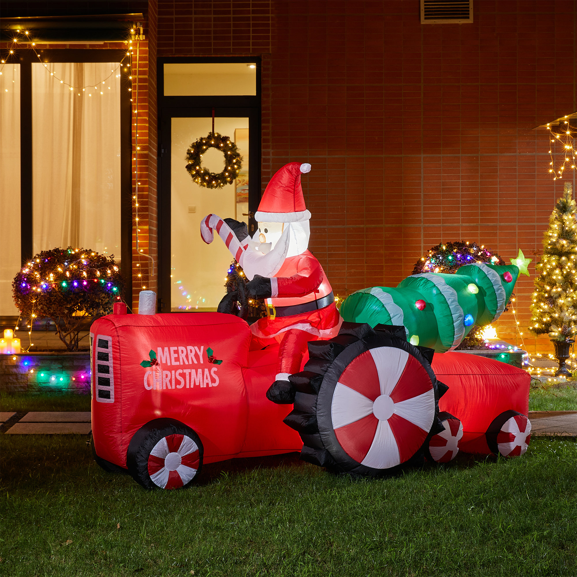 Glitzhome 11FT Christmas Lighted Inflatable Santa on Tractor Décor ...