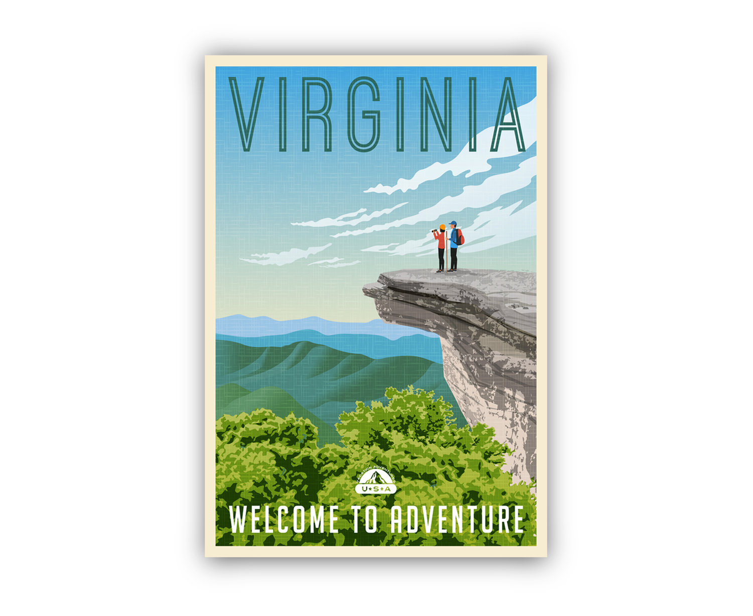 Trinx Virginia Retro Style State Travel Poster, Vintage Unframed Print ...