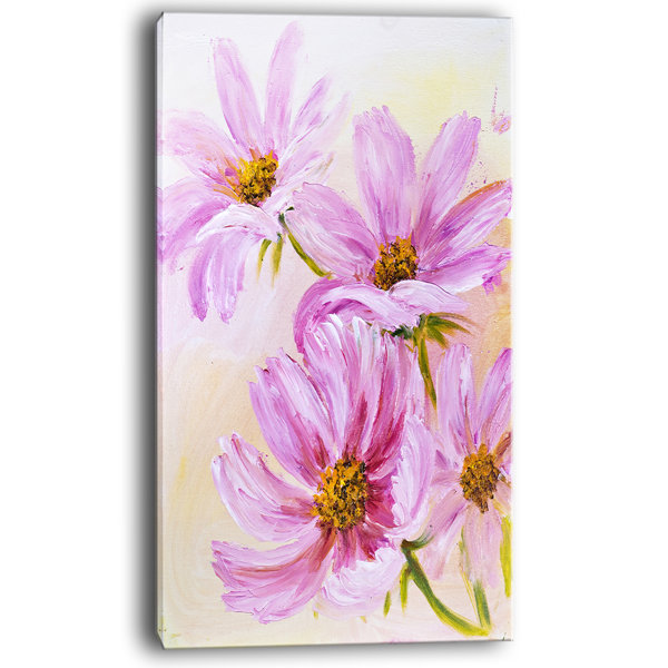 DesignArt Blooming Pink Cosmos Flowers Floral Painting Print on Wrapped ...