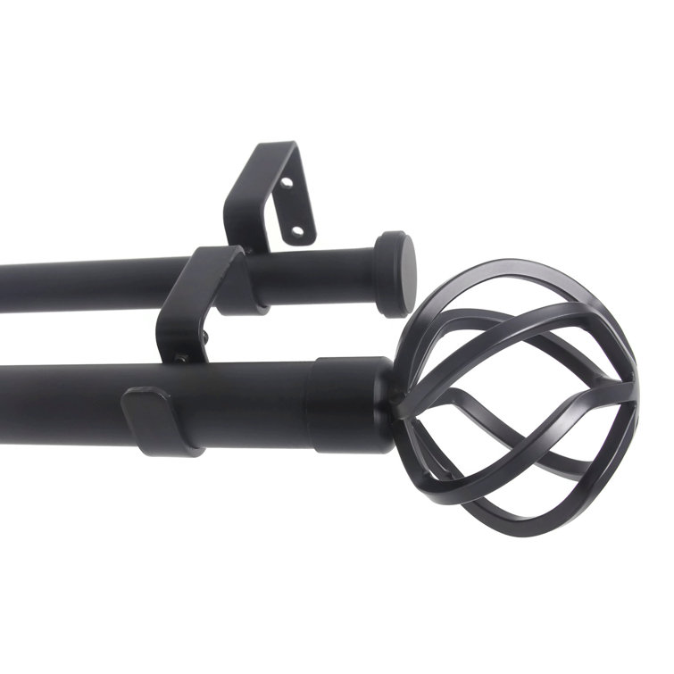 Charlton Home® Courville Flat Button Drapery Window Double Curtain Rod ...