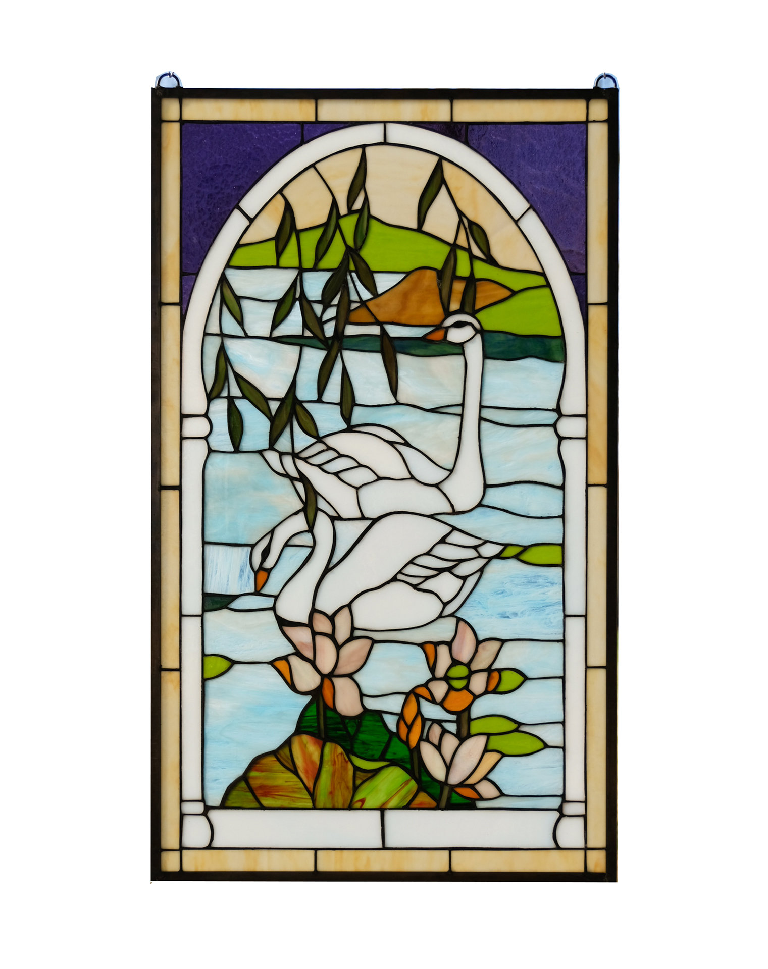 Fleur De Lis Living Two Swans Stained Glass Window Panel | Wayfair