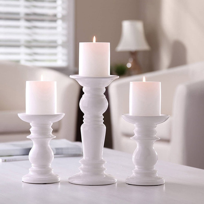 Charlton Home® 3 Piece Ceramic Tabletop Candlestick Set & Reviews | Wayfair