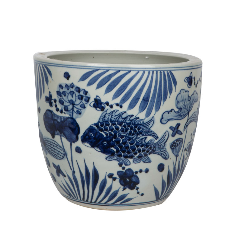Legend of Asia Lotus Fish Motif Porcelain Pot Planter | Perigold