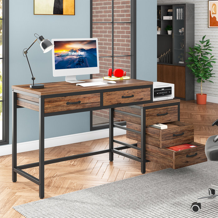 17 Stories 51''W Reversible Desk with Drawers | Wayfair