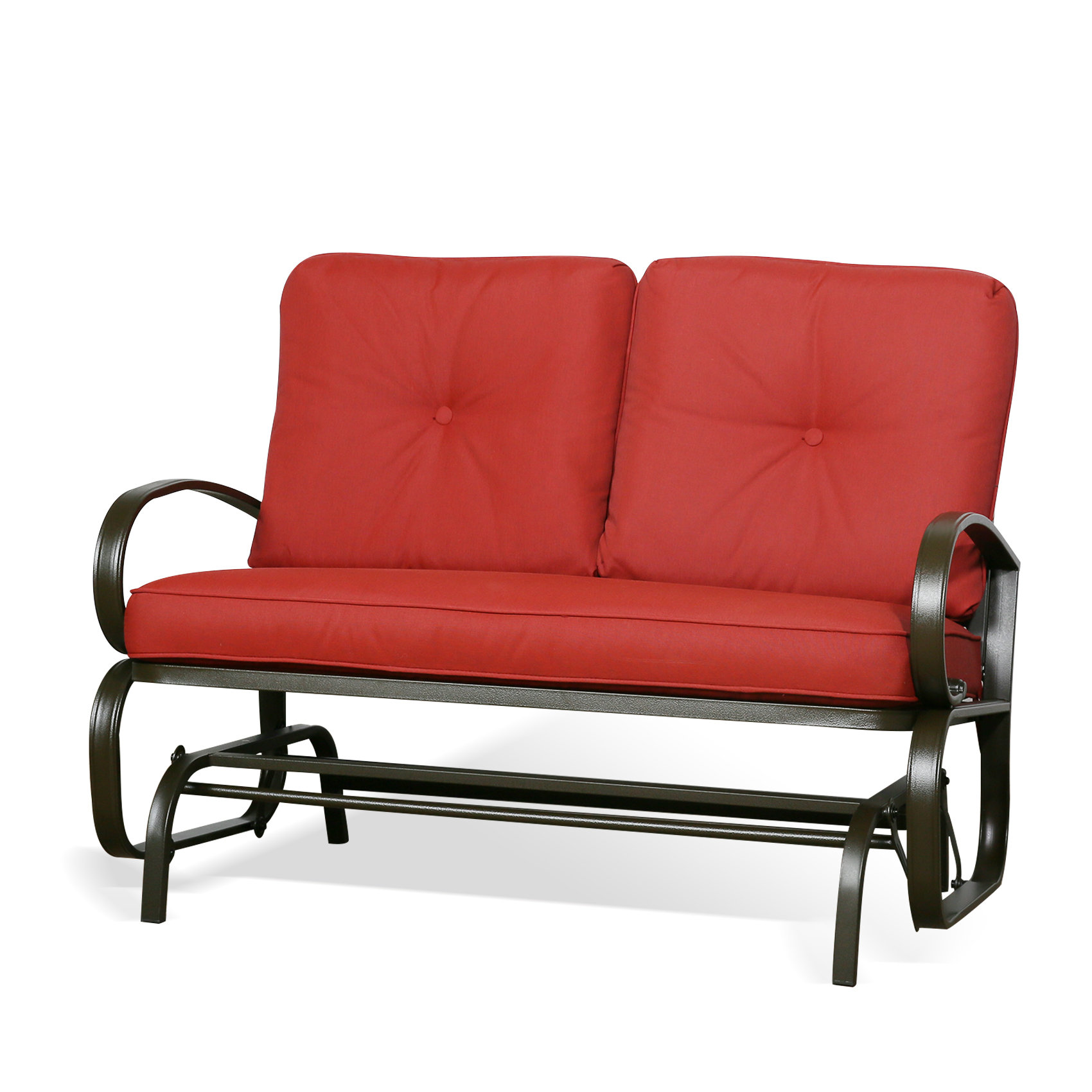 Red Barrel Studio® Outdoor Gliding Metal Bench with Cushions | Wayfair