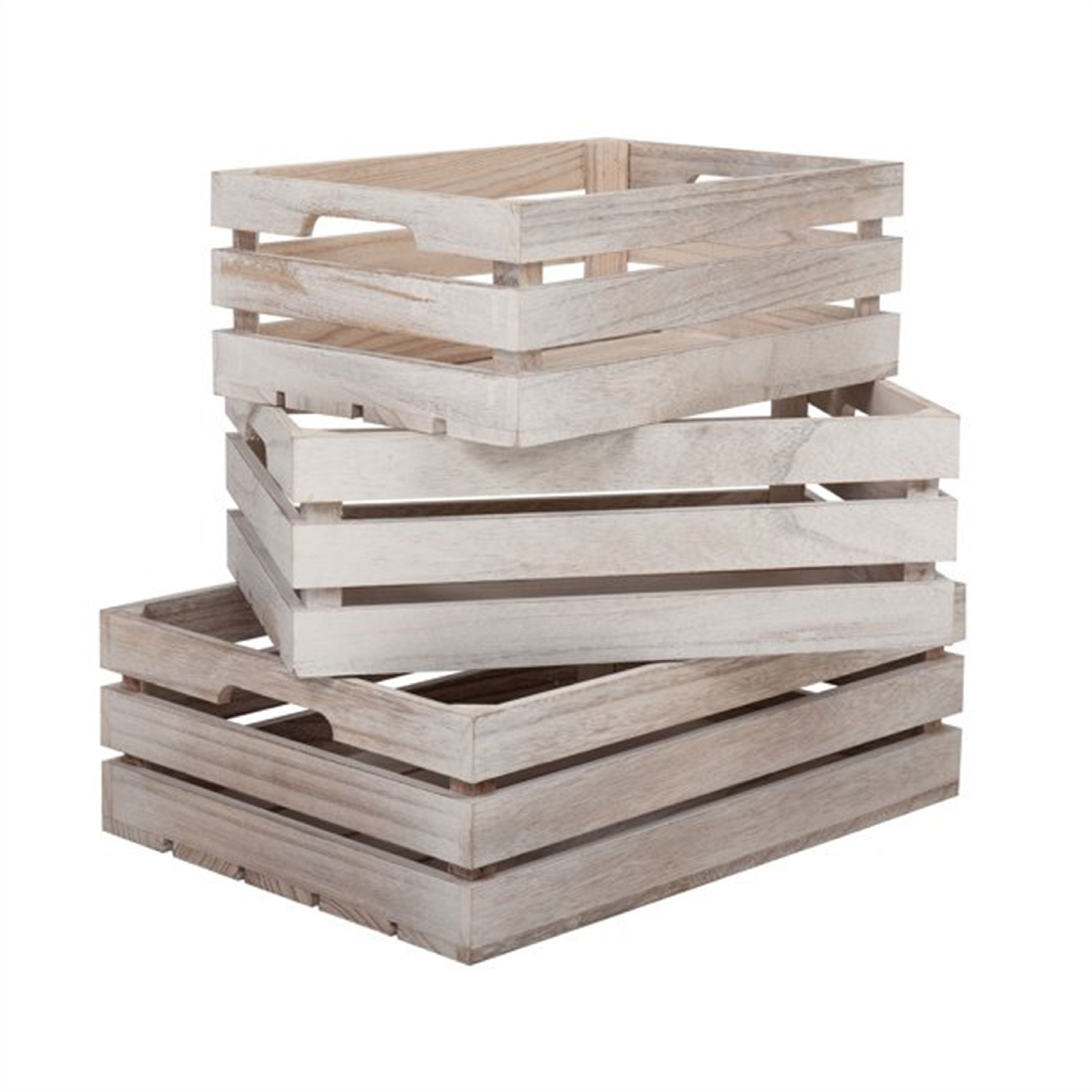 Gracie Oaks Set Of 3 Farmhouse Storage Crates Wood Nested Crates With ...