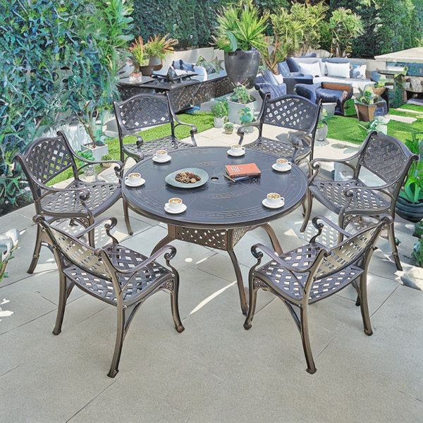 Bloomsbury Market Ahmarion Round 6 - Person Outdoor Dining Set | Wayfair