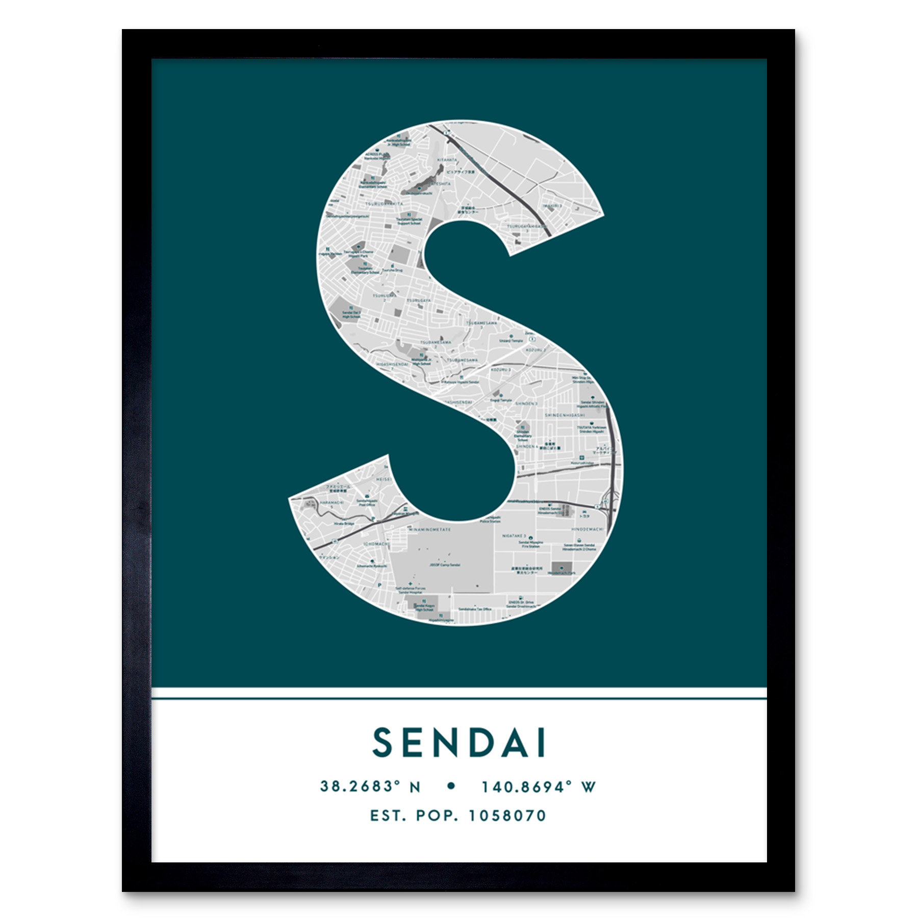 Wee Blue Coo Sendai City Map Sendai Teal by Wee Blue Coo - Picture ...