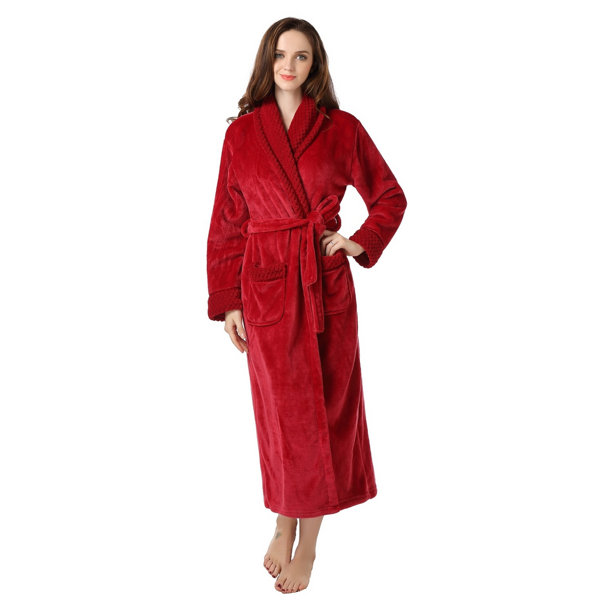 Alwyn Home Women's Long Robe Plush Soft Warm Fleece Elegant Lounger ...