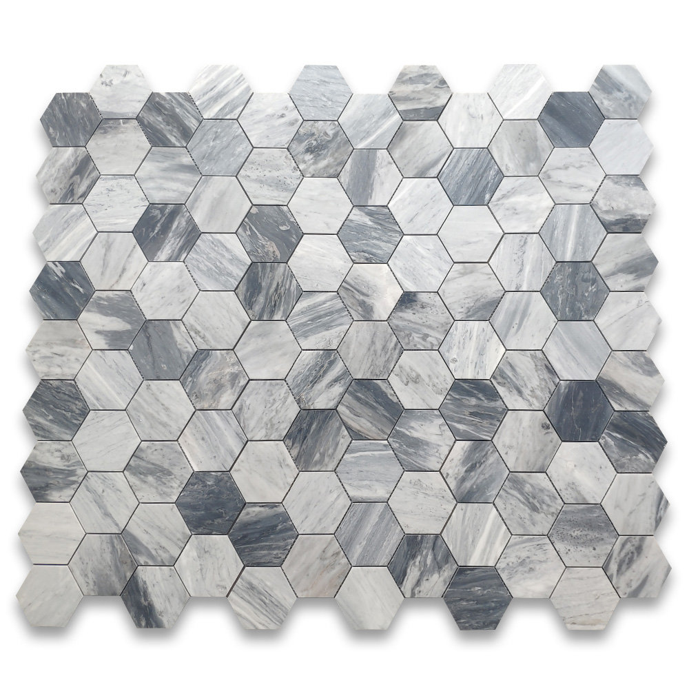 Marble Online Bardiglio Grey Marble 4 Inch Hexagon Mosaic Tile ...