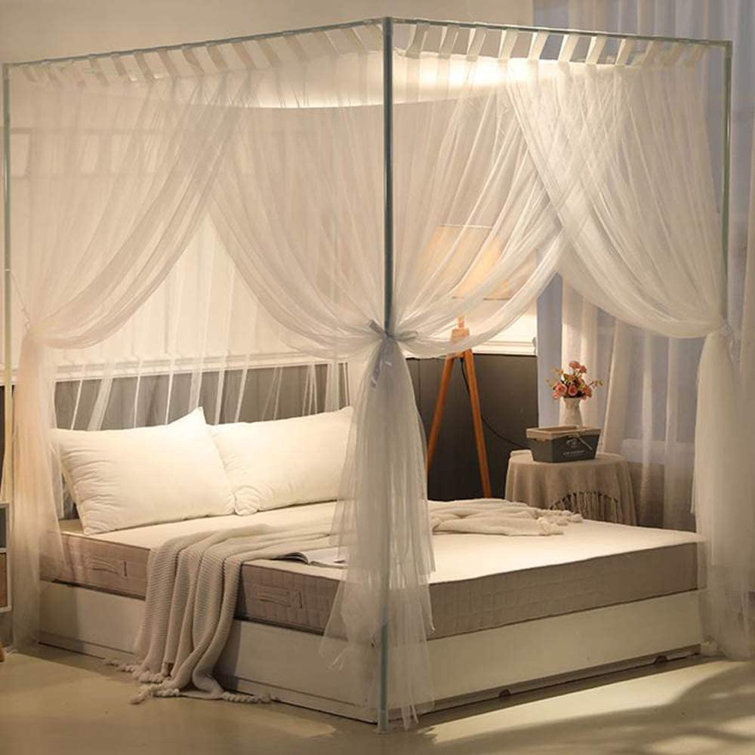 Ebern Designs White Four Corners Post Bed Canopy For Bedroom Decoration ...