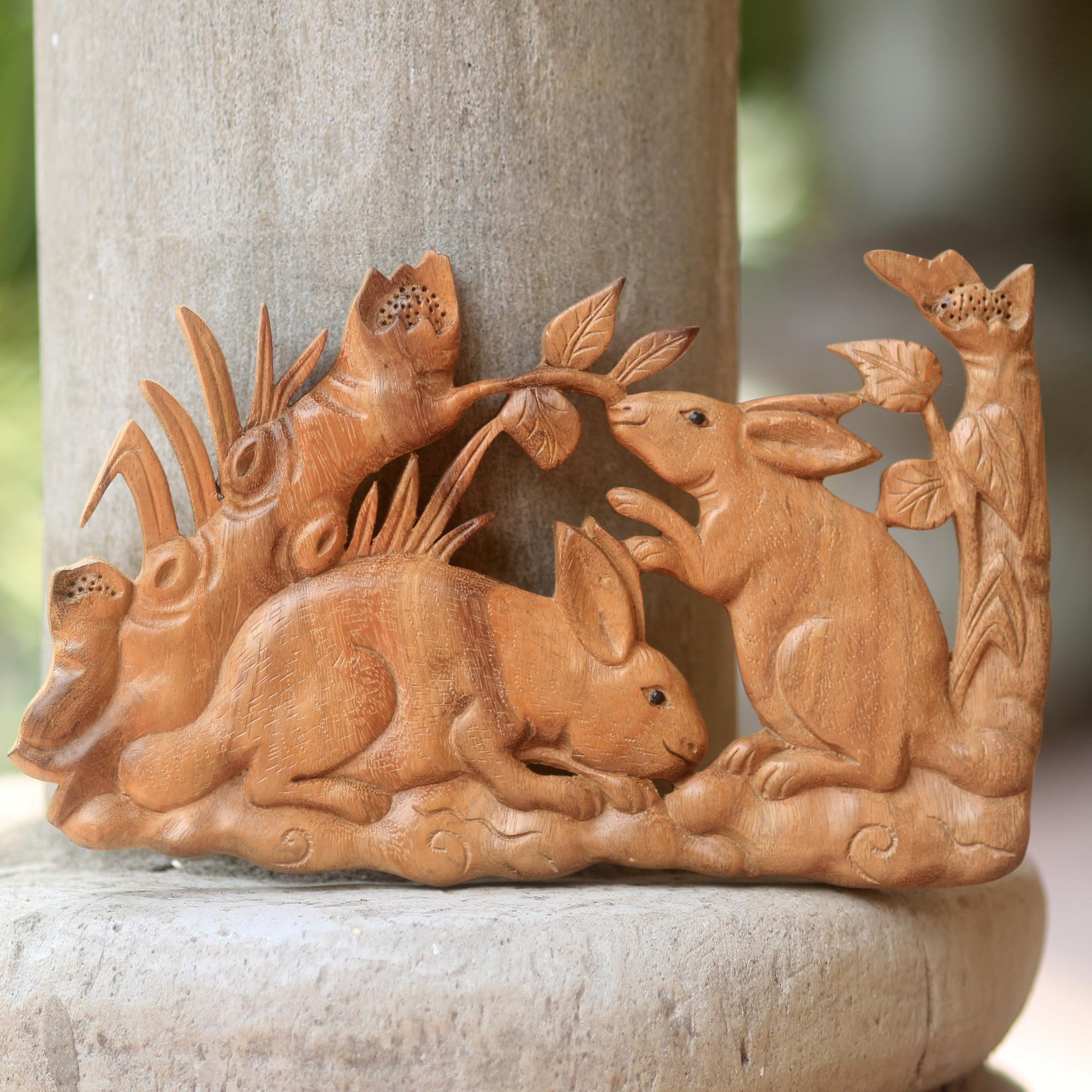 World Menagerie Rabbits in the Forest Balinese Relief Panel Depicting ...