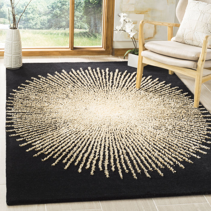 Orren Ellis Olivarria Hand-Tufted Wool Black/Beige Area Rug & Reviews ...