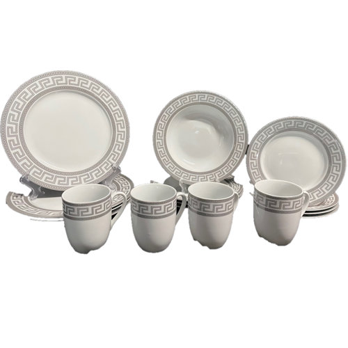 World Menagerie Schwanda Greek Key 16 Piece Dinnerware Set, Service for ...