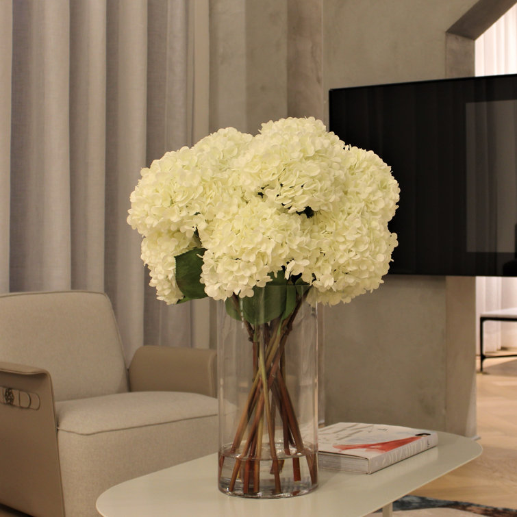 CFADesignGroup White Hydrangeas In Clear Glass Cylinder Vase & Reviews ...