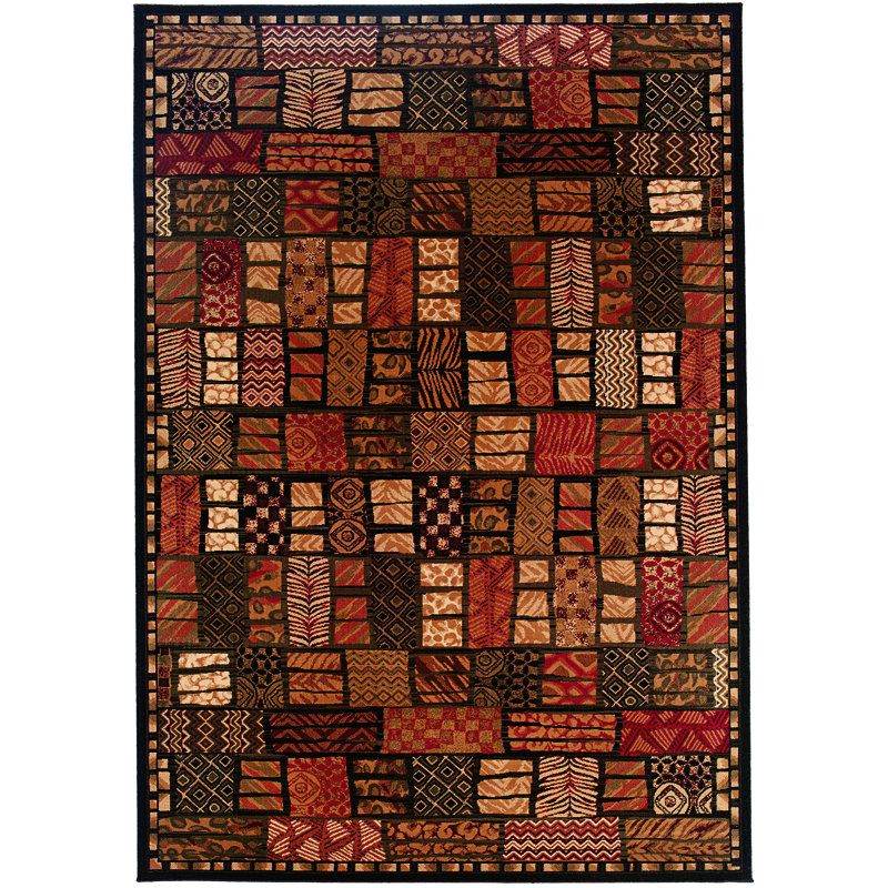 World Menagerie Latorre Power Loom Dark Brown/Red Rug & Reviews | Wayfair