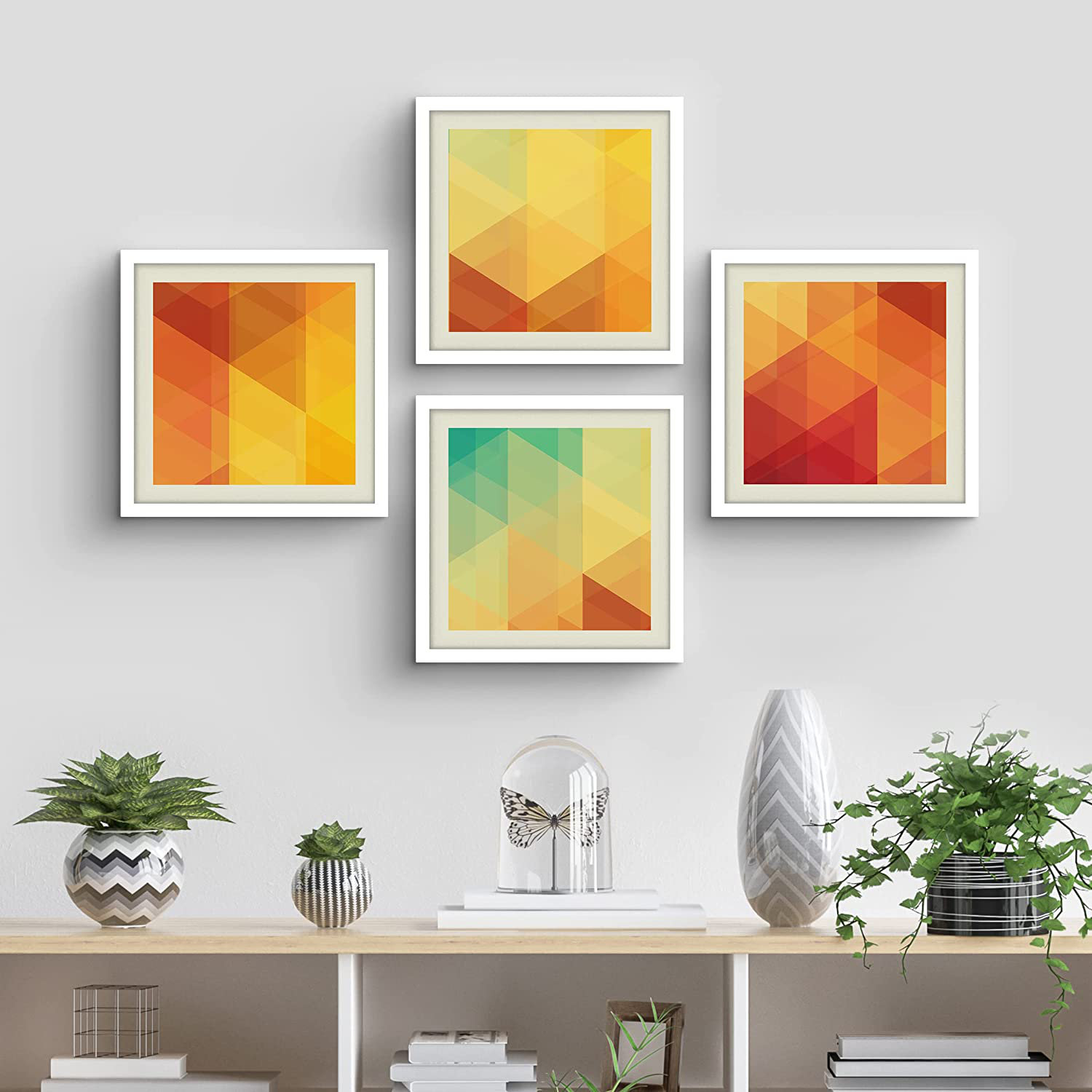 SIGNLEADER Green, Red And Yellow Triangle Collage Geometric Patterns ...