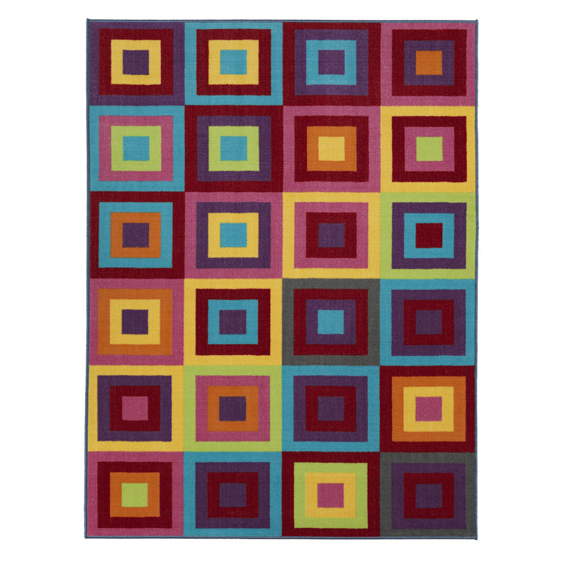 Ebern Designs Regan Non-Slip Modern Geometric Red/Purple/Yellow Area ...