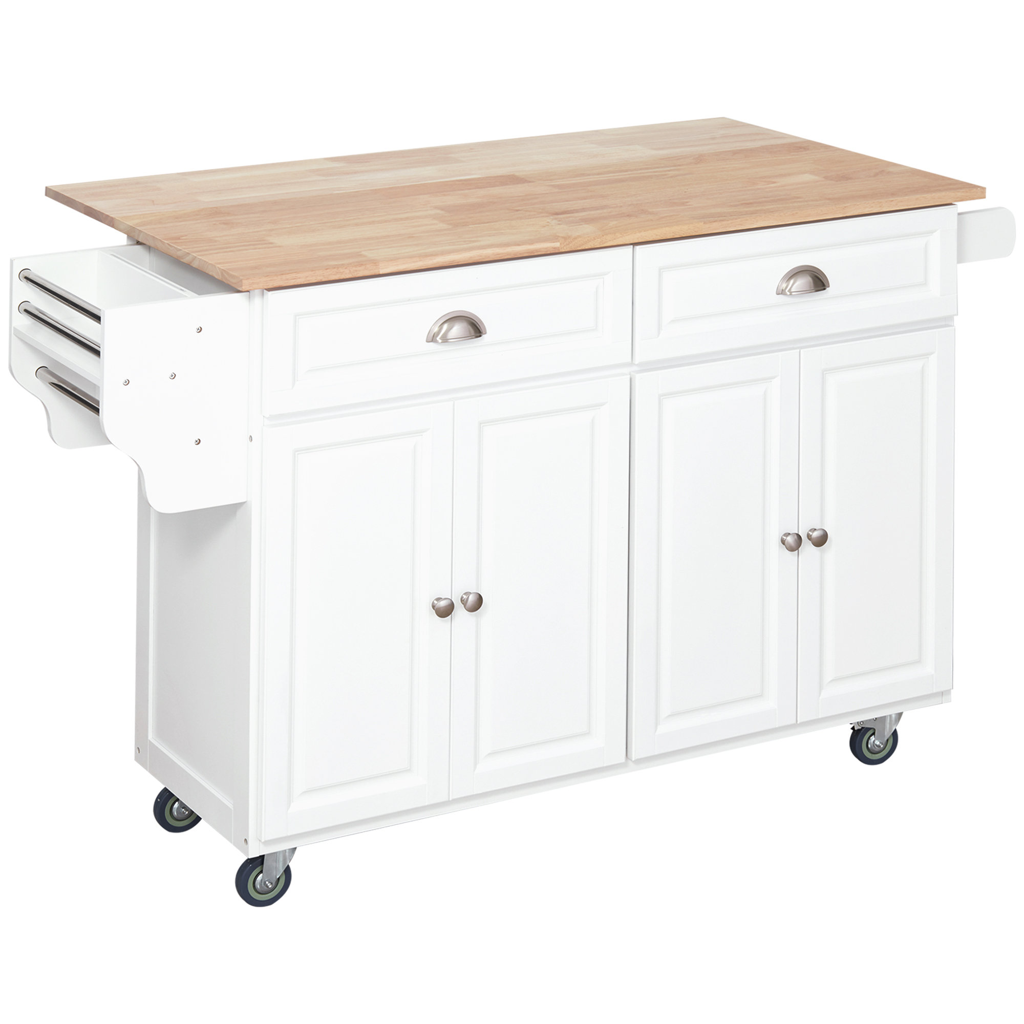 HomCom 57.5'' Wide Rolling Kitchen Island with Solid Wood Top | Wayfair
