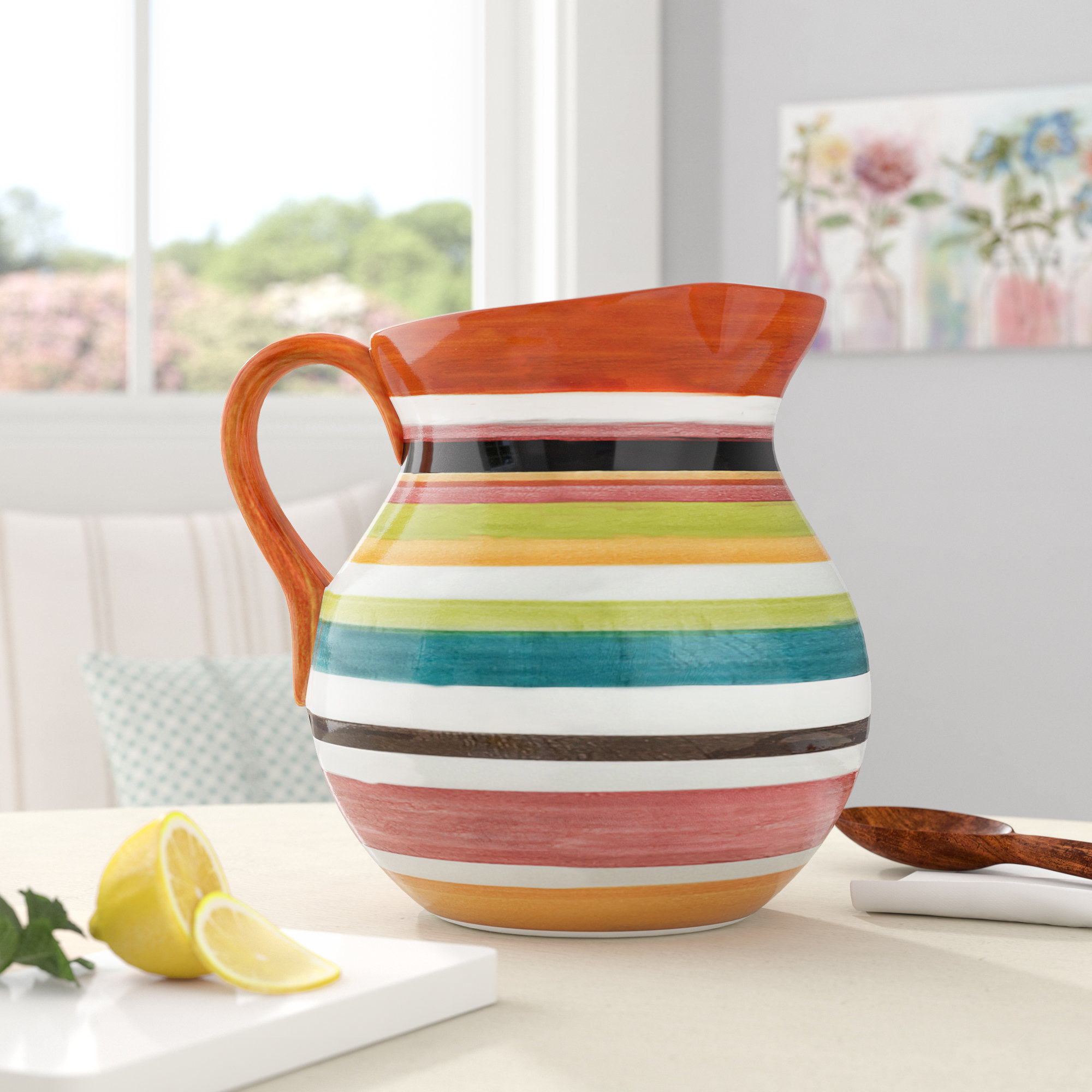 Ebern Designs Wolfe Multistriped Pitcher & Reviews | Wayfair